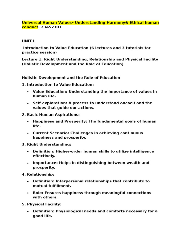 Introduction To Value Education | PDF | Happiness | Contentment