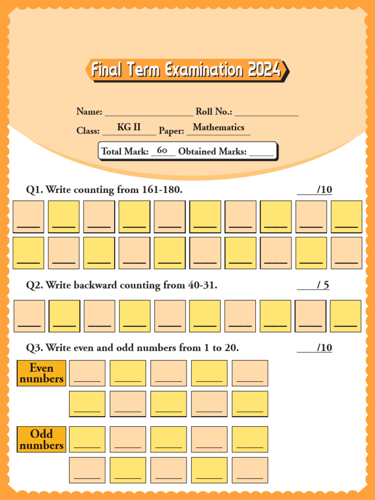 Maths Test Papers KG2 Regular | PDF