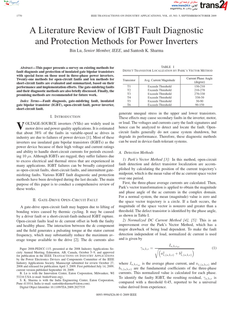 A Literature Review of IGBT Fault Diagnostic and Protection Methods For ...