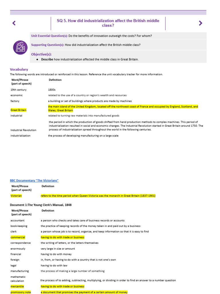 SC SQ 5 - Industrialization & the British middle class | PDF ...