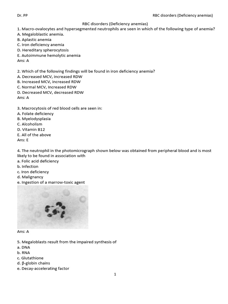 RBC-disorders-deficiency-anemias-sba-2 | PDF | Anemia | Medical Specialties