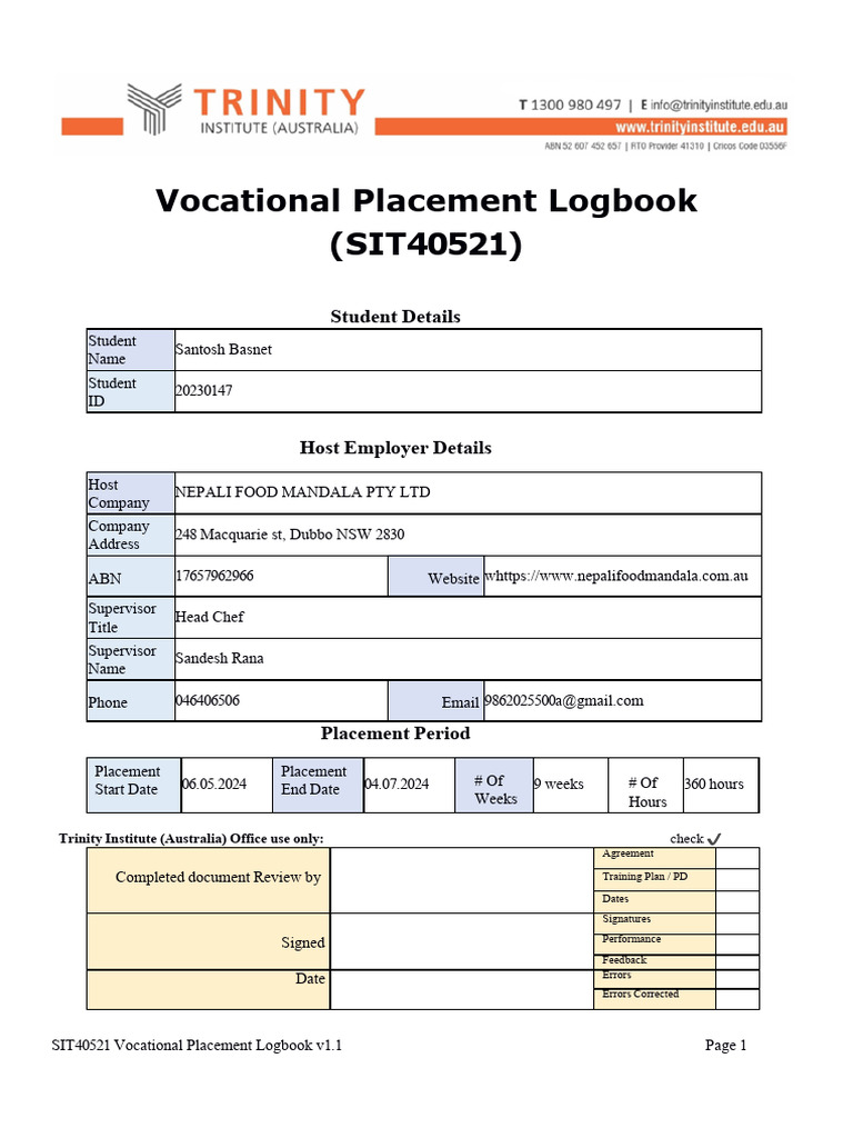 Copy5-SIT40521 Vocational Placement Logbook v1.1-2 (1) | PDF | Soup ...