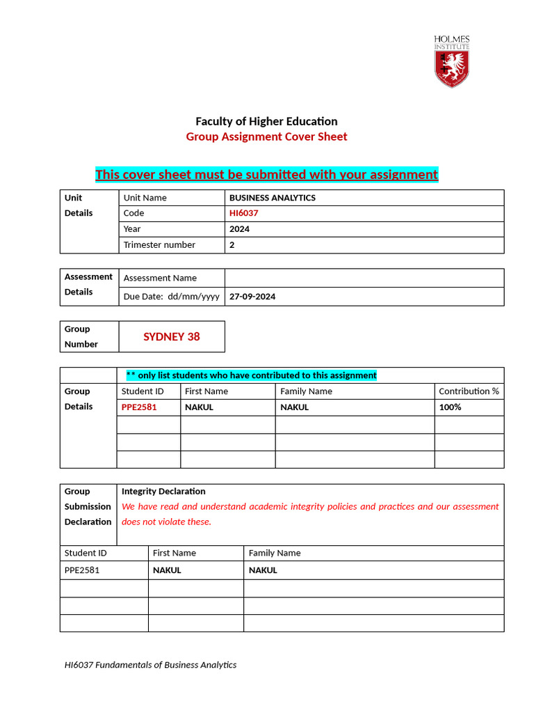 Nakul - HI6037 Assignment Template | PDF | Gross Margin | Prices