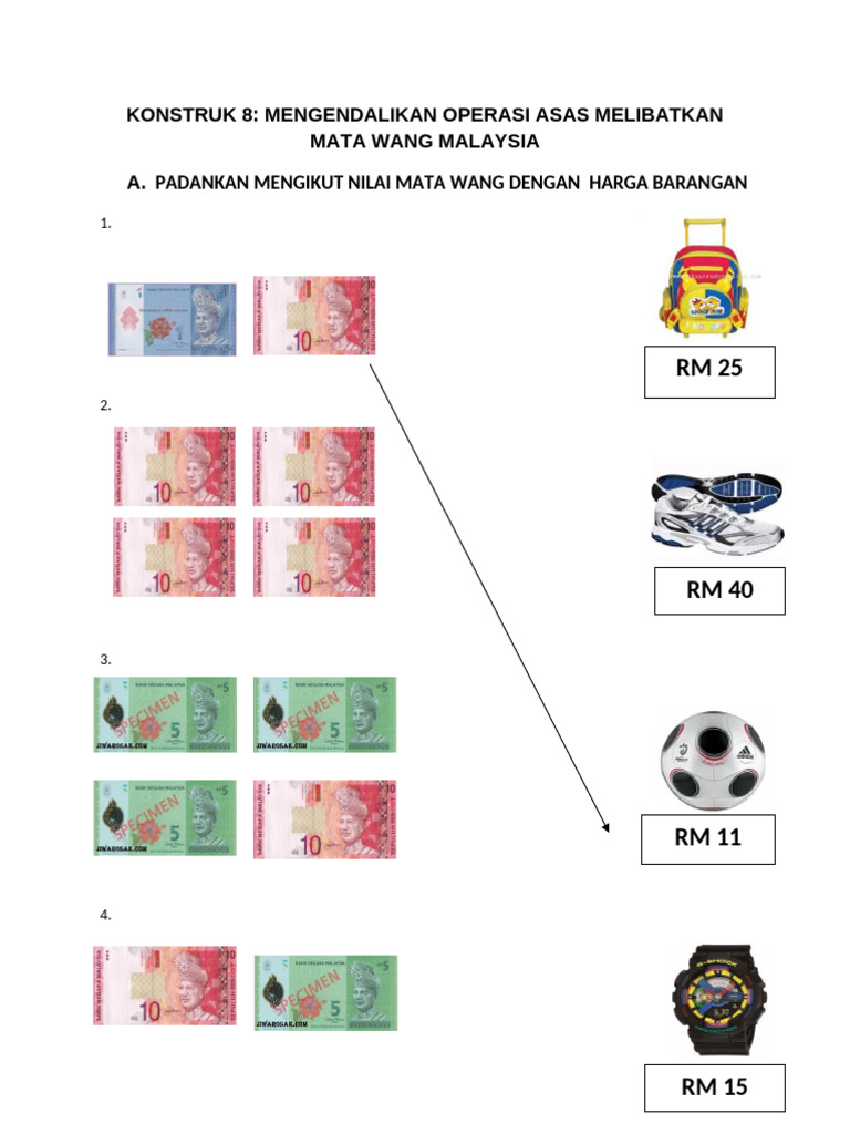 lembaran kerja numerasi mata wang | PDF