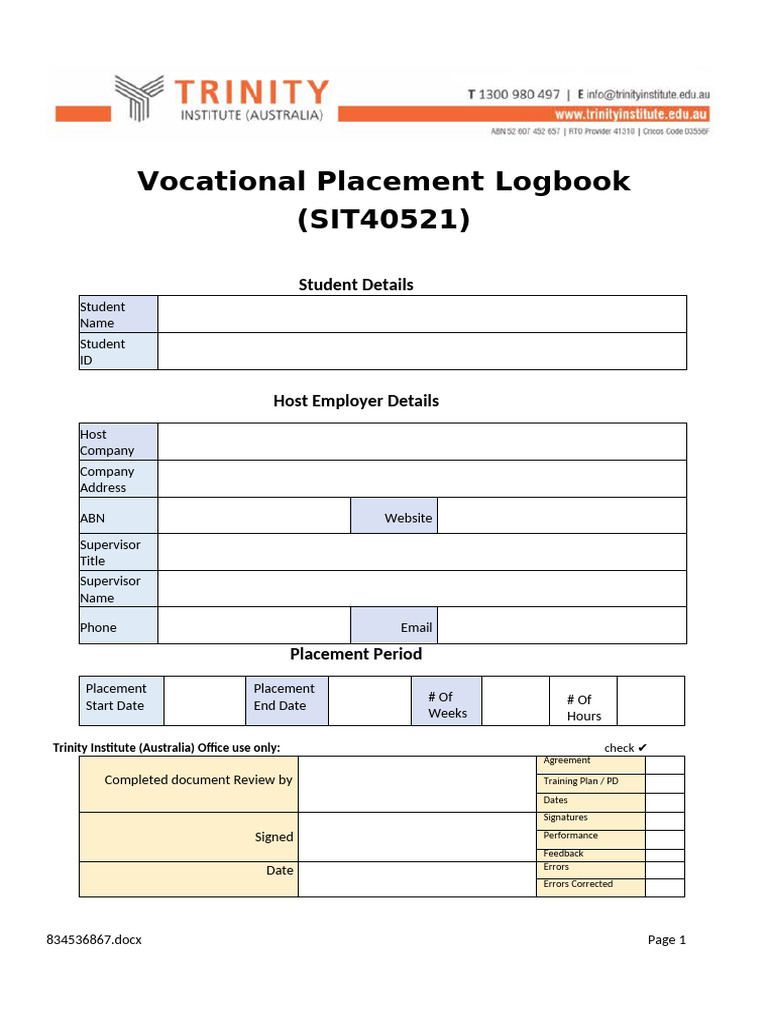 Vocational Placement Logbook Guide | PDF | Hors D'oeuvre | Menu