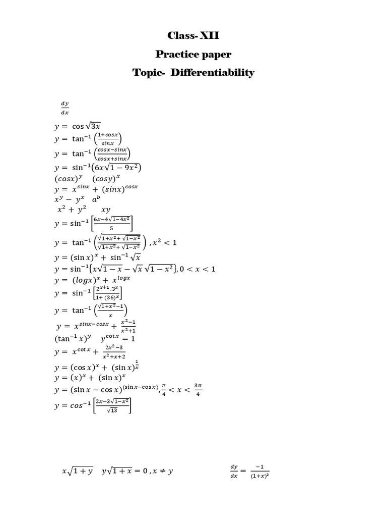 Class12 Practice paper ch-5 | PDF | Mathematical Analysis | Mathematical Relations