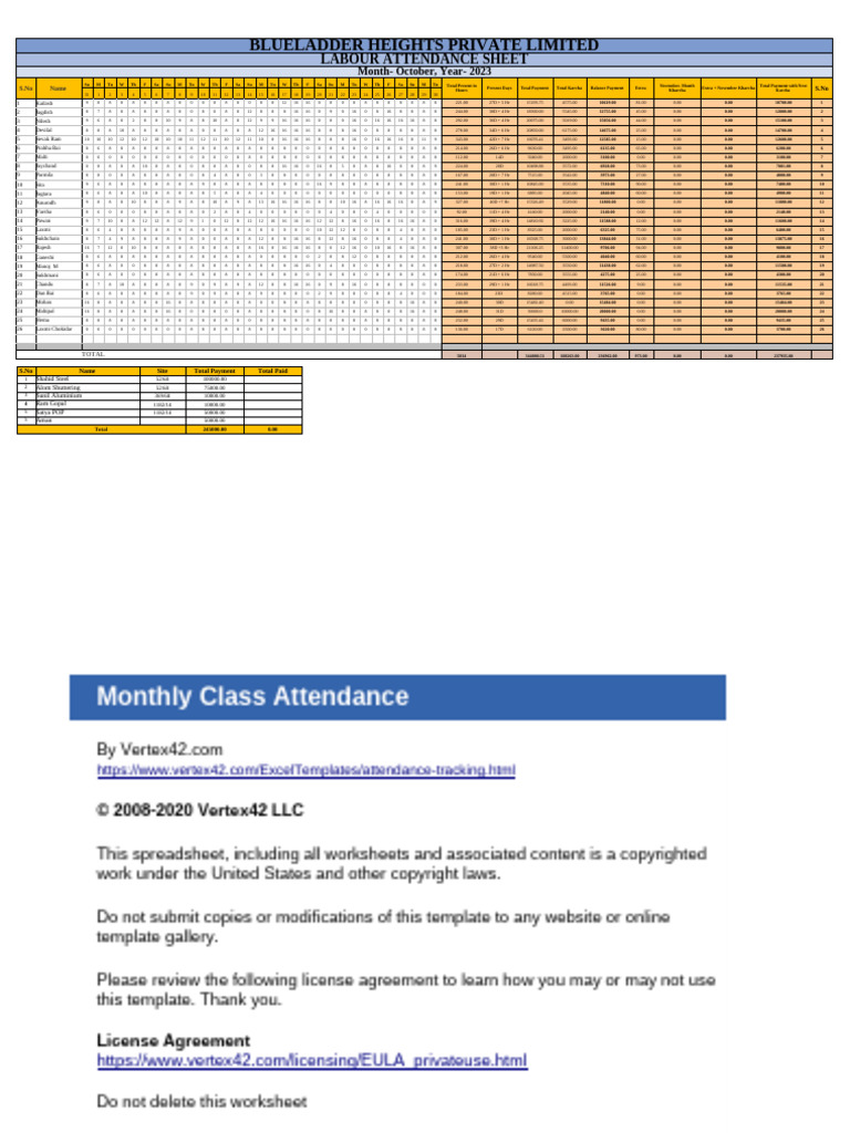 Labour attendance Sheet | PDF