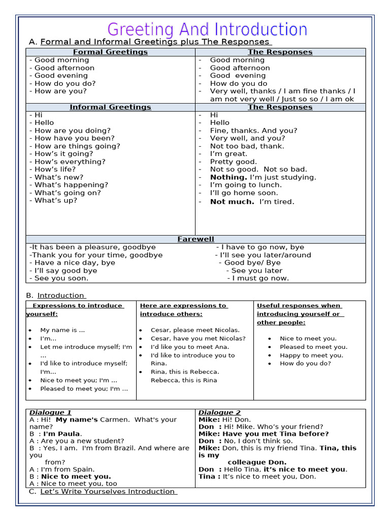 Greetings and Introductions Guide | PDF