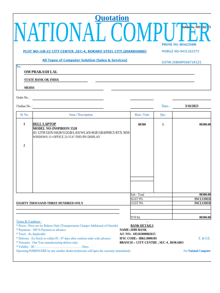 Quotation Om Prakesh Lal | PDF | Computer Engineering | Personal Computers