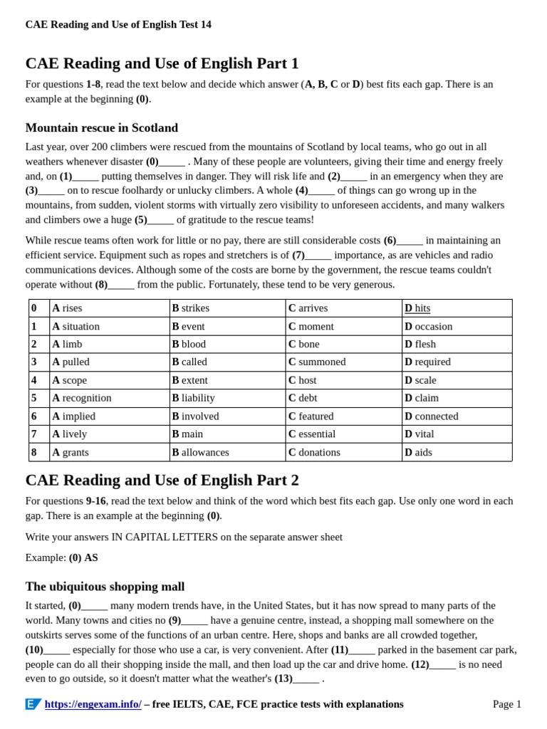 CAE Reading and Use of English Practice Test 14 Printable (2024 Edition ...