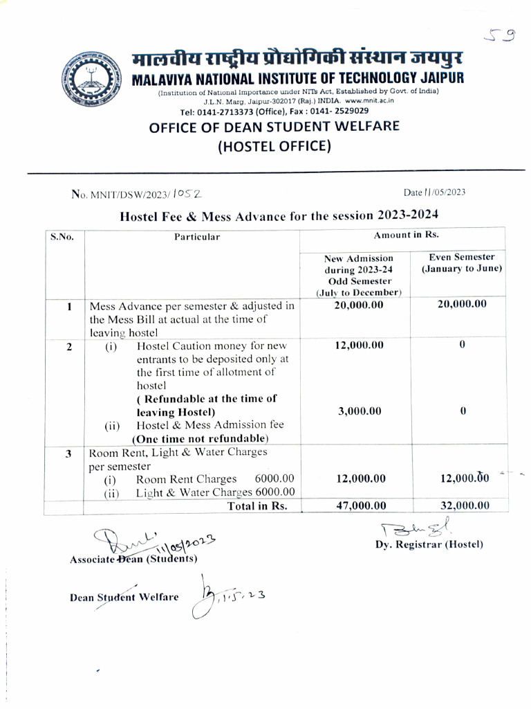 Hostel Fee 2023-24 | PDF