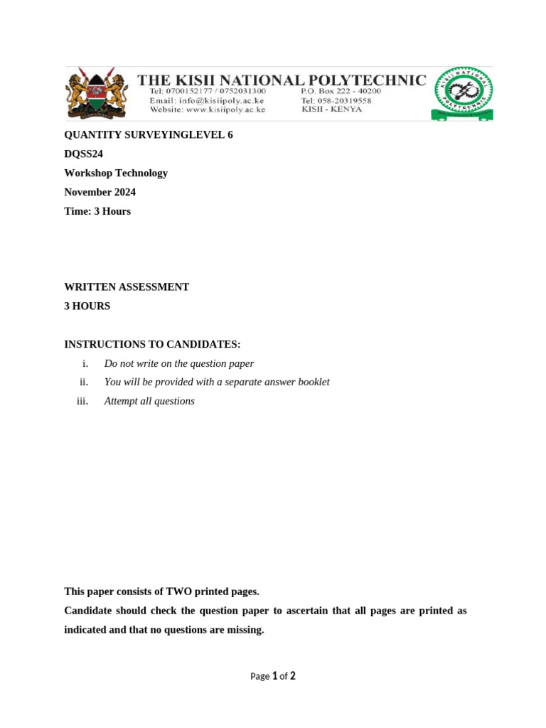 Workshop Technology | PDF