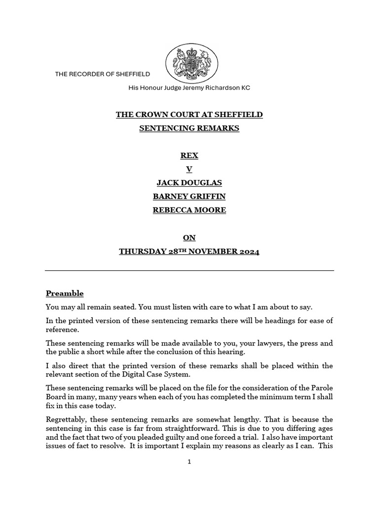 R v Griffin Douglas and Moore November 2024 Murder FINAL | PDF ...