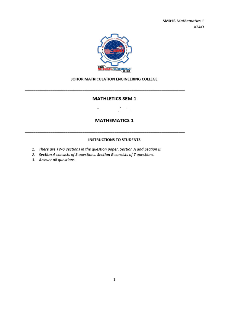 7 Model PSPM 1 (KMKJ) 24-25 | PDF | Function (Mathematics) | Asymptote