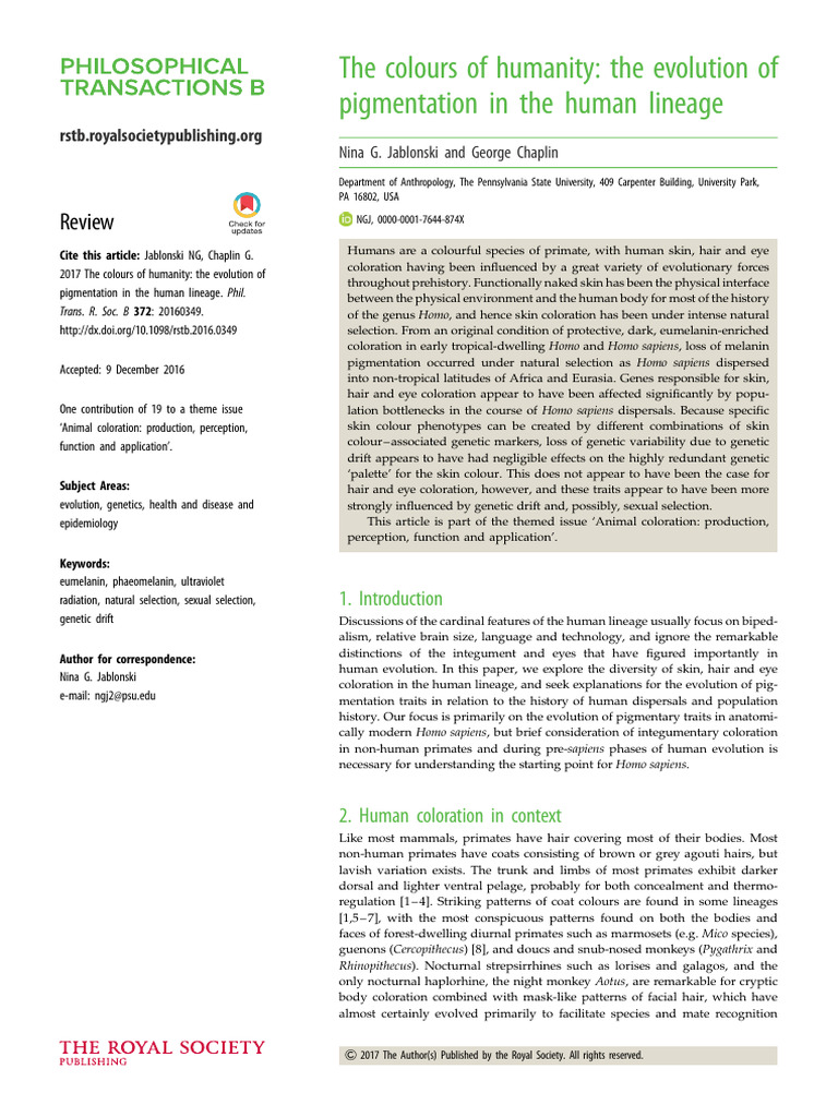 Evolution of Human Pigmentation Traits | PDF | Human Skin Color | Eye Color