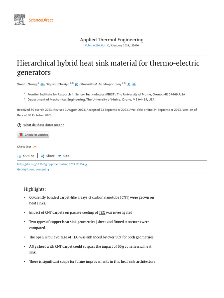 Hierarchical Hybrid Heat Sink Material For Thermo-Electric Generators ...
