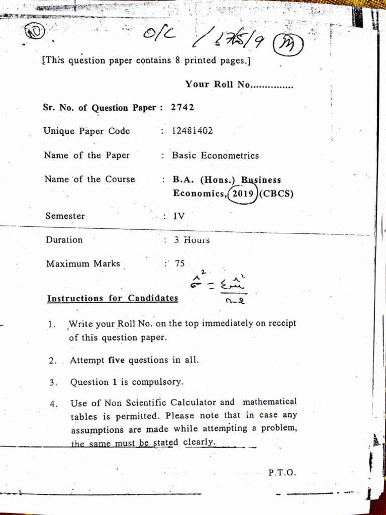Basic Econometrics Question Paper IV | PDF | Data Analysis | Statistics