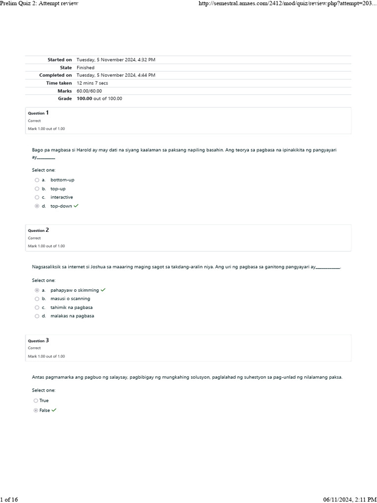 UGRD-FILI6201 Kritikal Na Pagbasa, Pagsulat at Pagsasalita - Prelim Q2 | PDF
