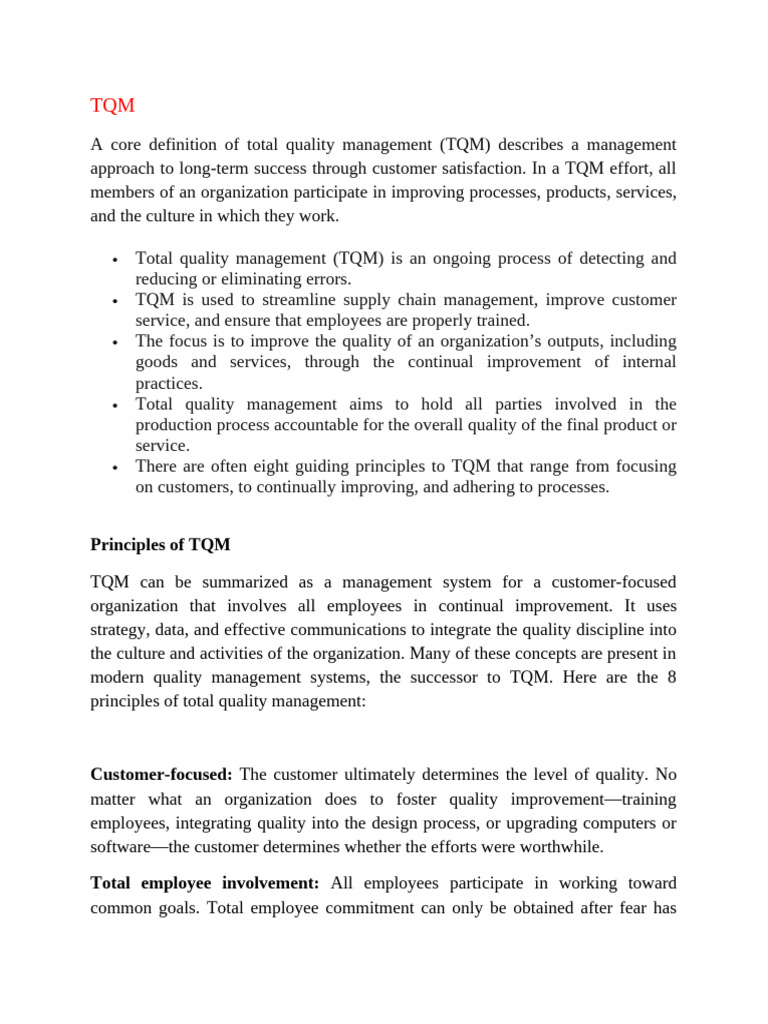 TQM, SYSTEM and CONTINGENCY APPROACH | PDF | System | Strategic Planning