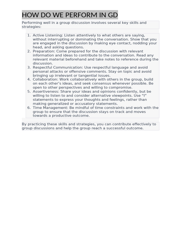 Mastering Group Discussion Skills | PDF