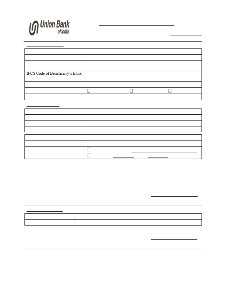 NEFT/RTGS Application Form Template | PDF