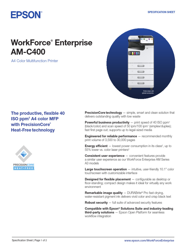 WorkForce Enterprise AM-C400 Specification Sheet CPD-64344 | PDF ...