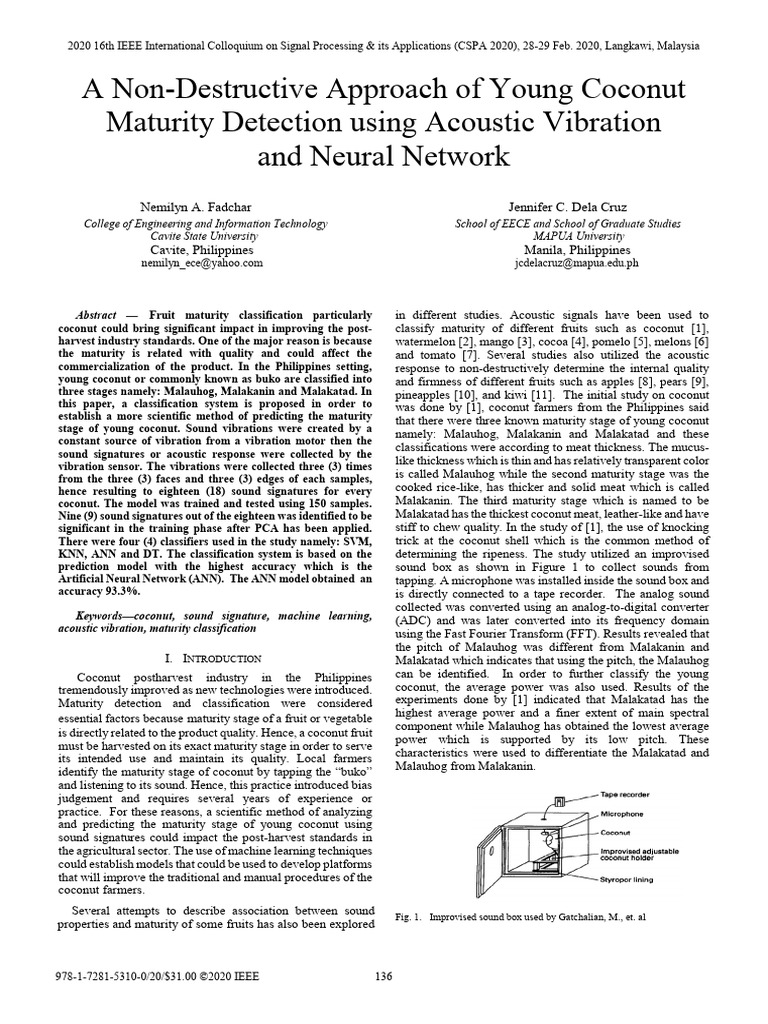A Non-Destructive Approach of Young Coconut Maturity Detection Using Acoustic Vibration and ...