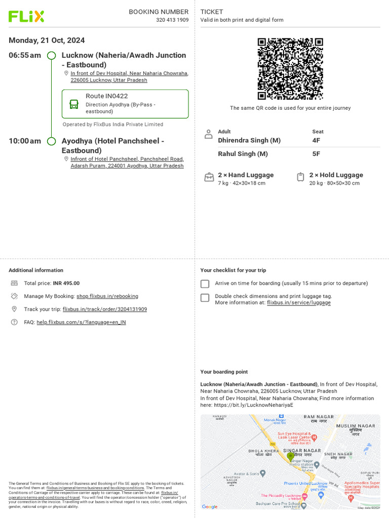 Lucknow to Ayodhya Bus Ticket Details | PDF | Public Transport