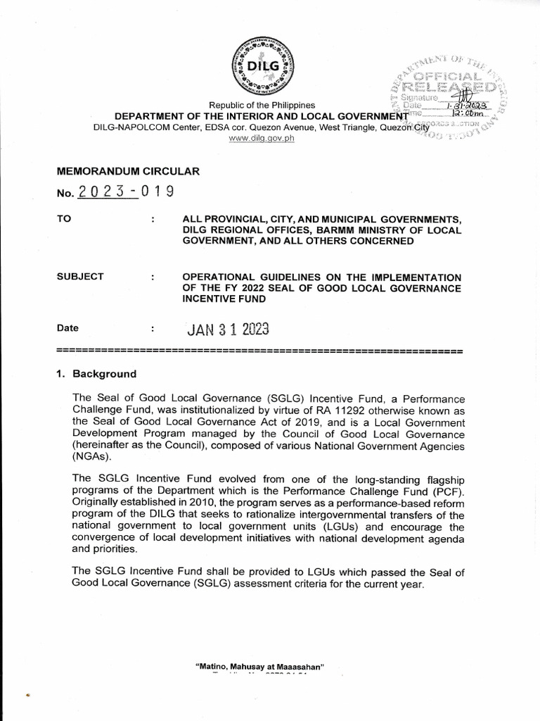 SGLG Incentive Fund Implementation Guidelines | PDF | Project Management