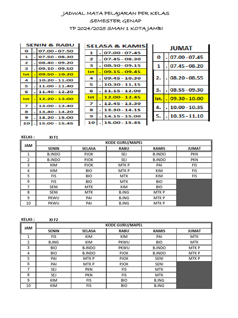Jadwal Mapel Kelas Xi | PDF