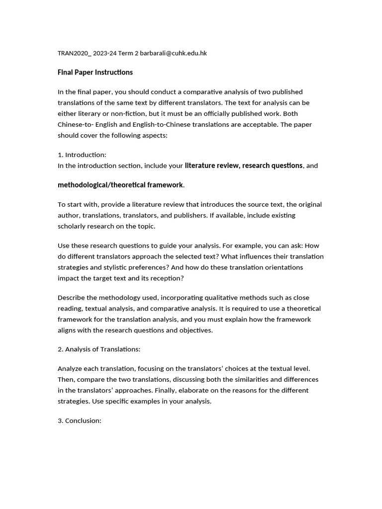 Final Paper Instructions | PDF | Analysis | Translations