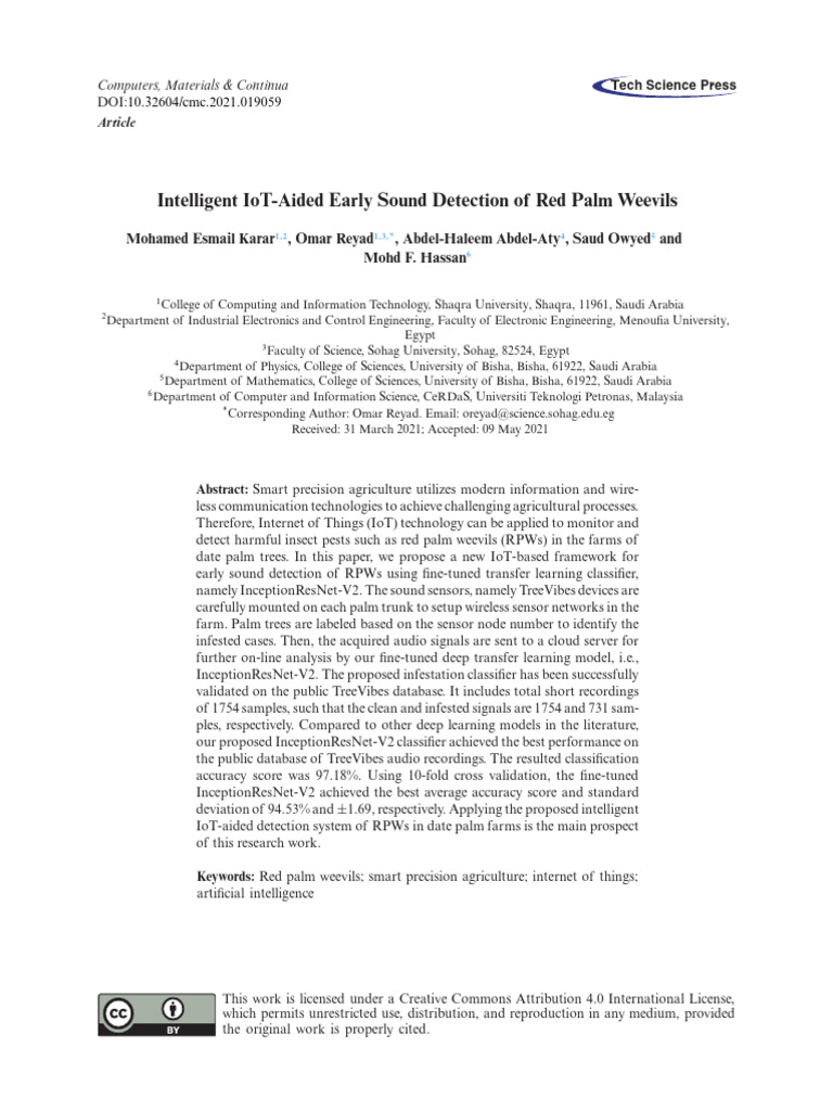 Intelligent IoT-Aided Early Sound Detection of Red Palm Weevils (Piezoelectric Crystal) | PDF ...