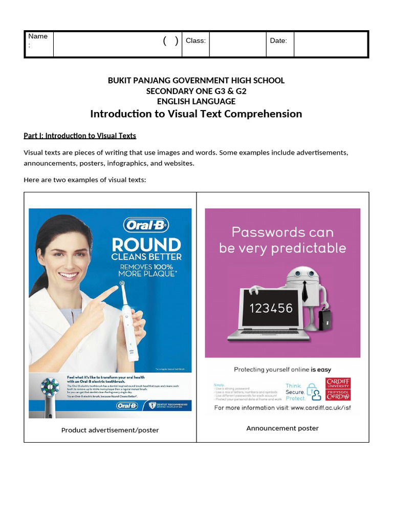 Visual Text Comprehension Intro - Purpose Worksheet | PDF ...