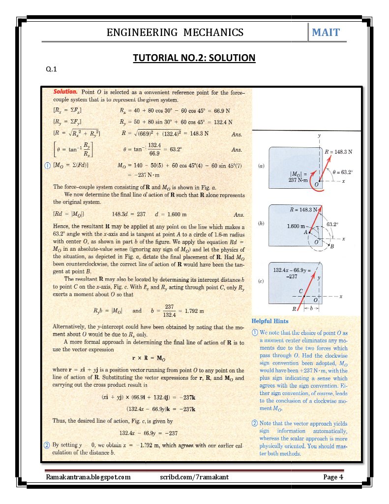 Solutions To The Tutorial (No. 2) of Engineering Mechanics (First ...