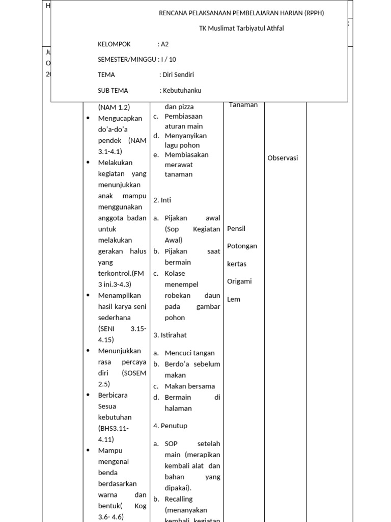RPPH HARI 5 Siklus 1 Pgpaud | PDF