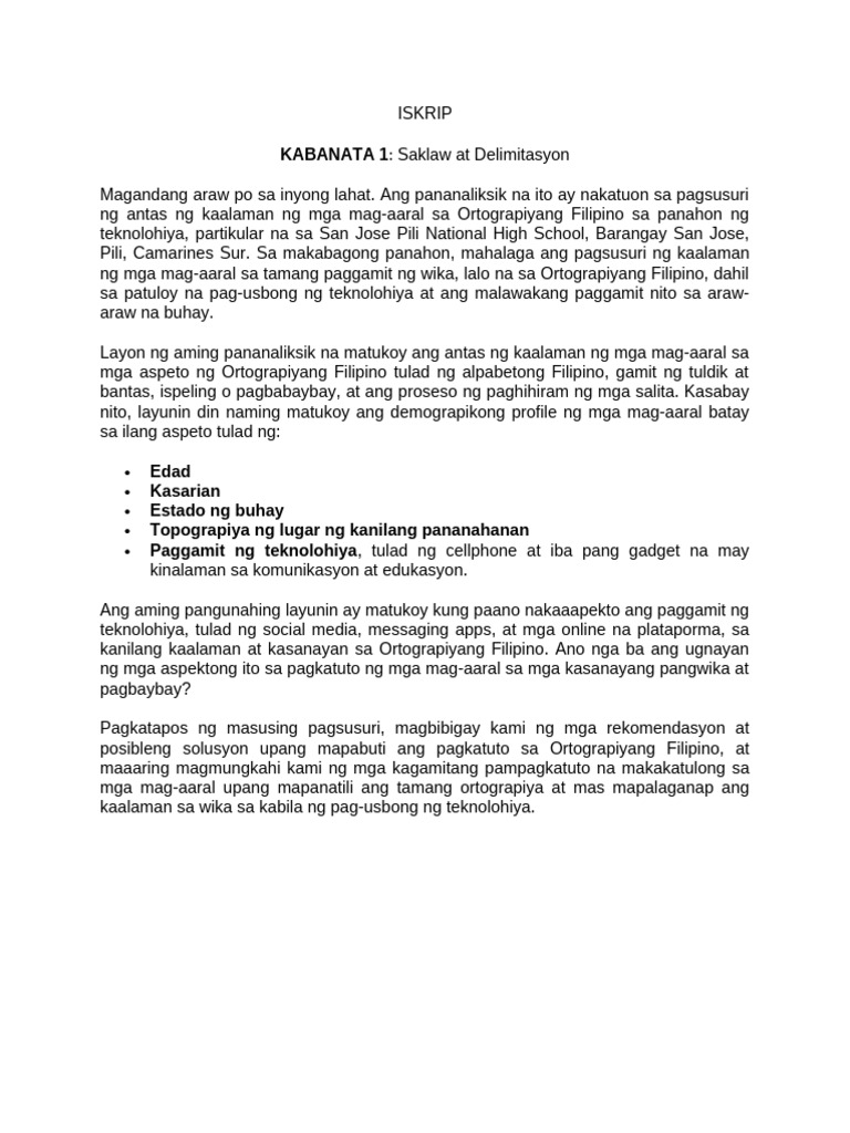 Iskrip Sa Research | PDF