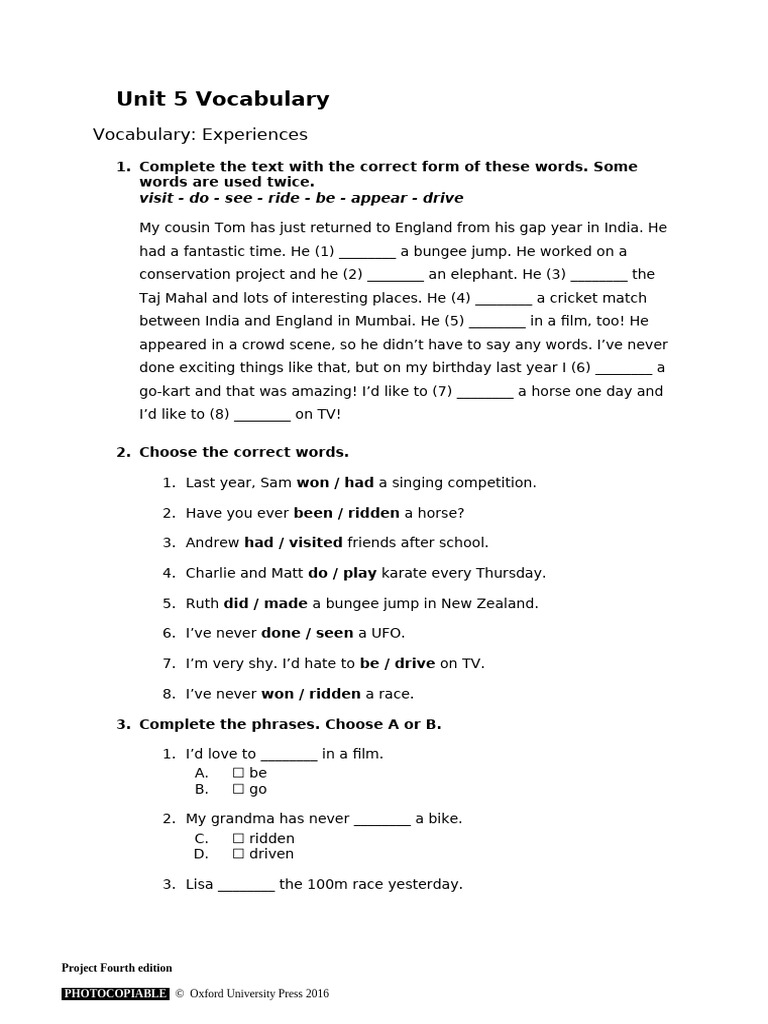 Unit 5 Vocabulary | PDF