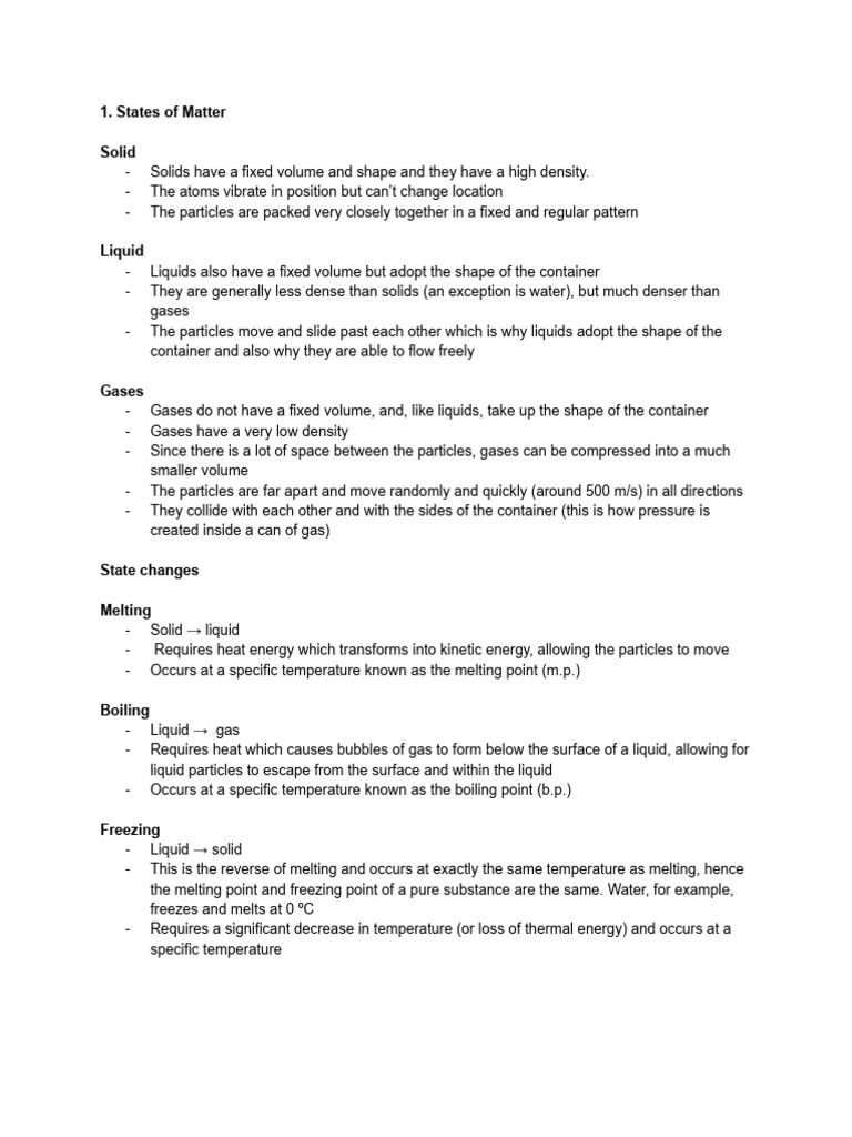 IGCSE Chemistry States of Matter Notes | PDF | Gases | Liquids IGCSE Chemistry States of Matter Notes | PDF | Gases | Liquids