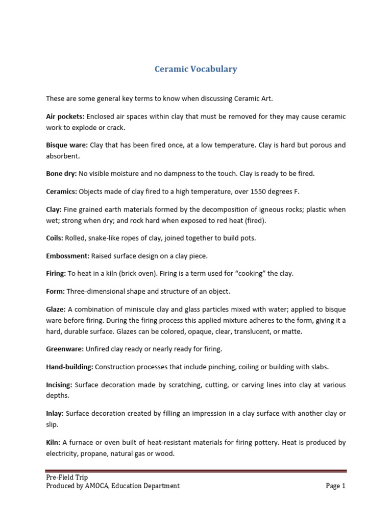 Ceramic Vocabulary | PDF | Pottery | Clay