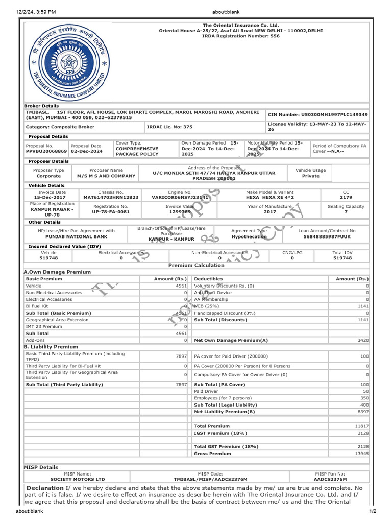 Proforma Hexa Policy | PDF | Insurance | Liability Insurance