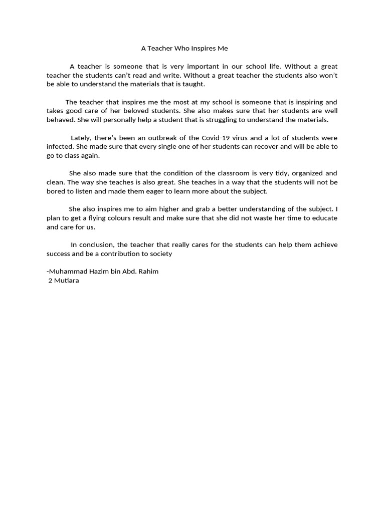 A Teacher Who Inspires Me by Hazim Rahim | PDF