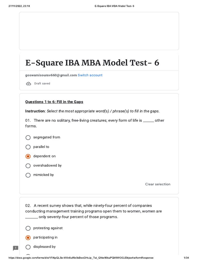 E-Square IBA MBA Model Test - 6 | PDF