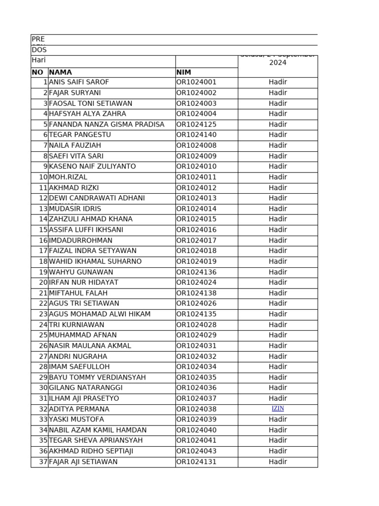 Presensi - Or11a - Pak - Erick 2 | PDF