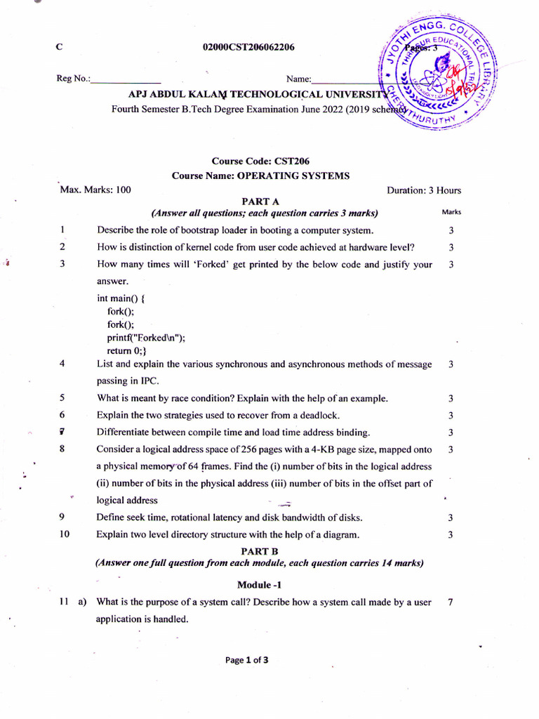 Cst206 Operating Systems, June 2022 | PDF | Scheduling (Computing) | Process (Computing)