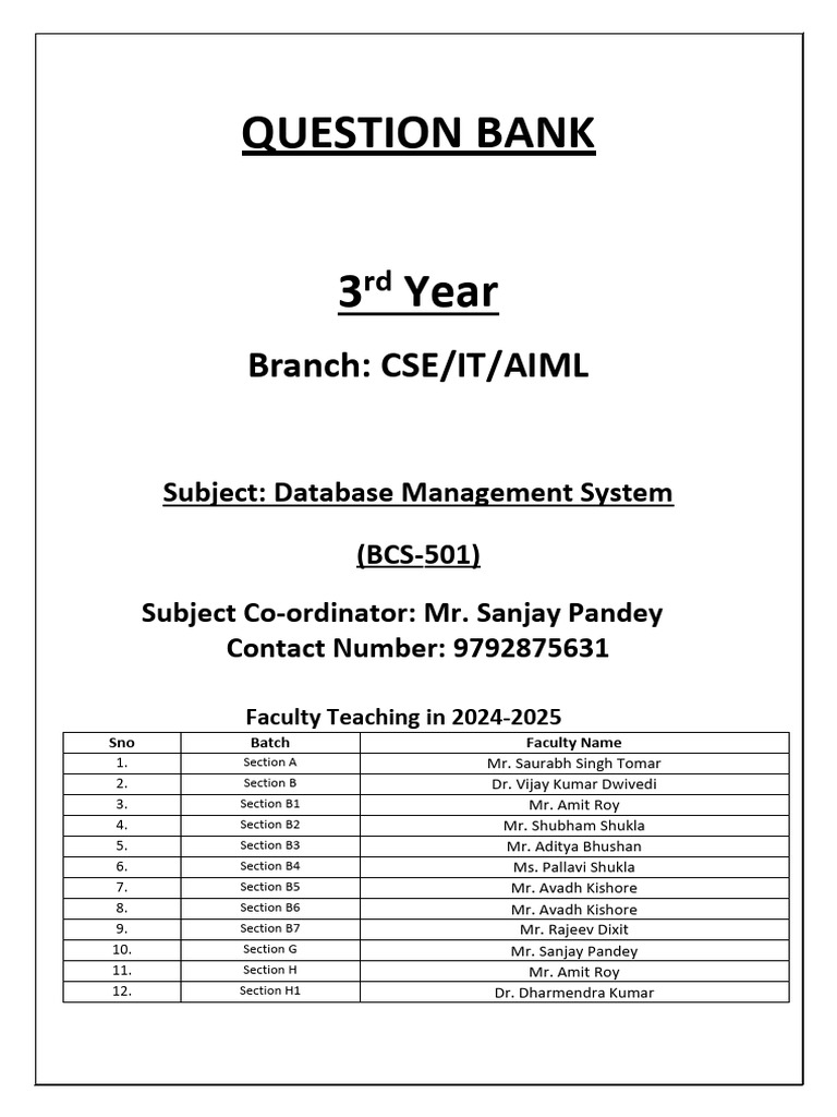 Dbms Question Bank | PDF | Data Model | Computing