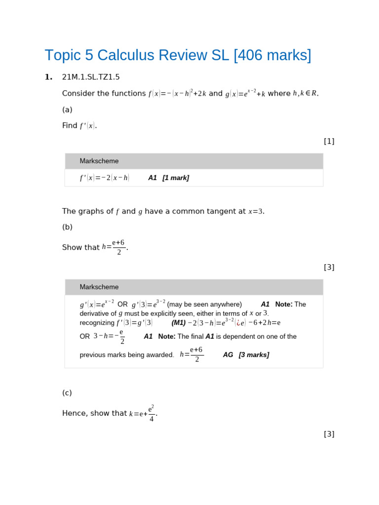 Topic 5 Calculus Review SL MS | PDF | Area | Tangent