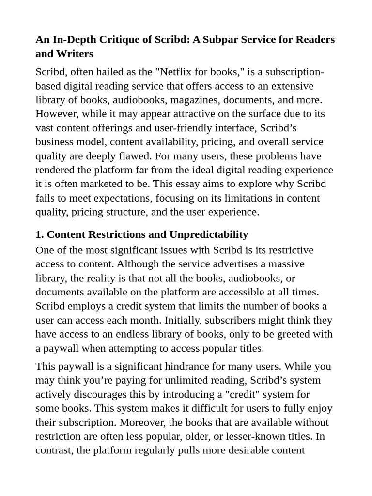 Scribd Critique | PDF | Scribd | Subscription Business Model