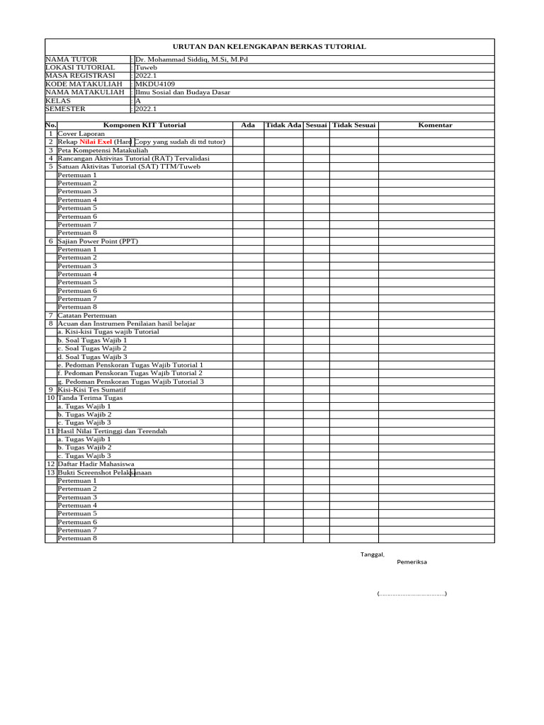 Daftar Ceklist Kelengkapan Berkas Tutorial | PDF