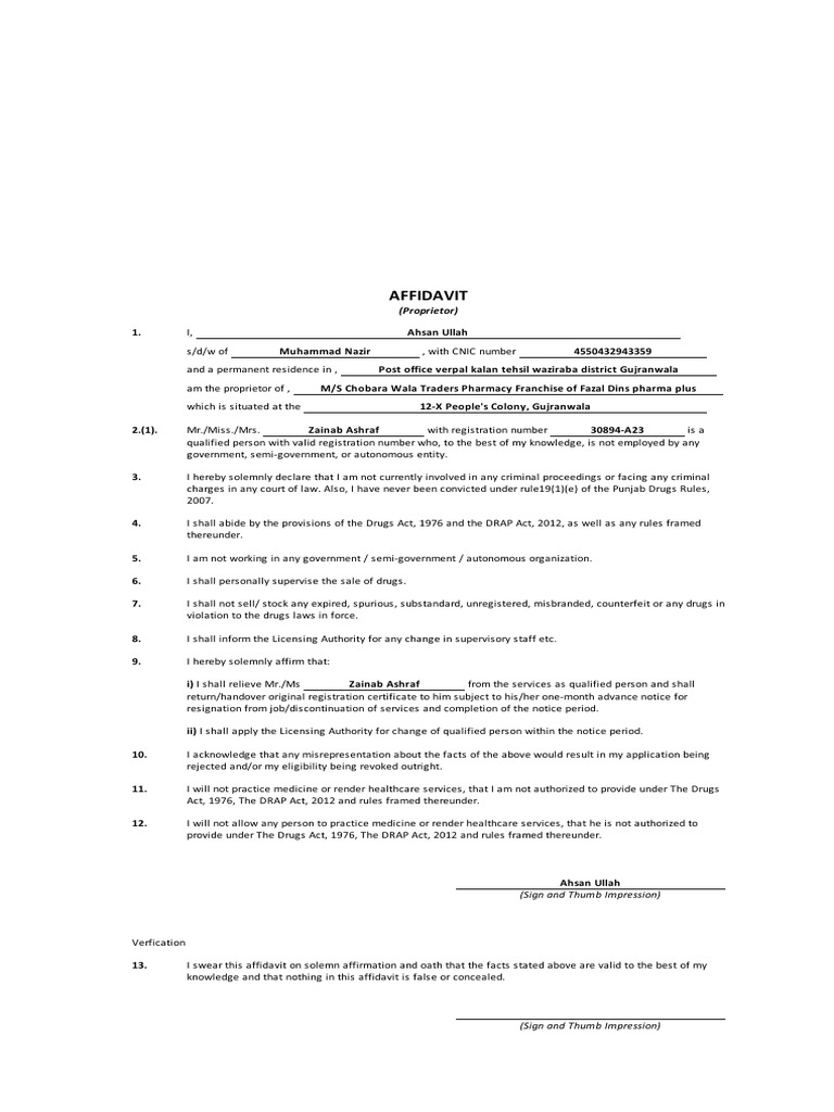 AffidavitProprietor (2) (4) | PDF | Affidavit | Common Law