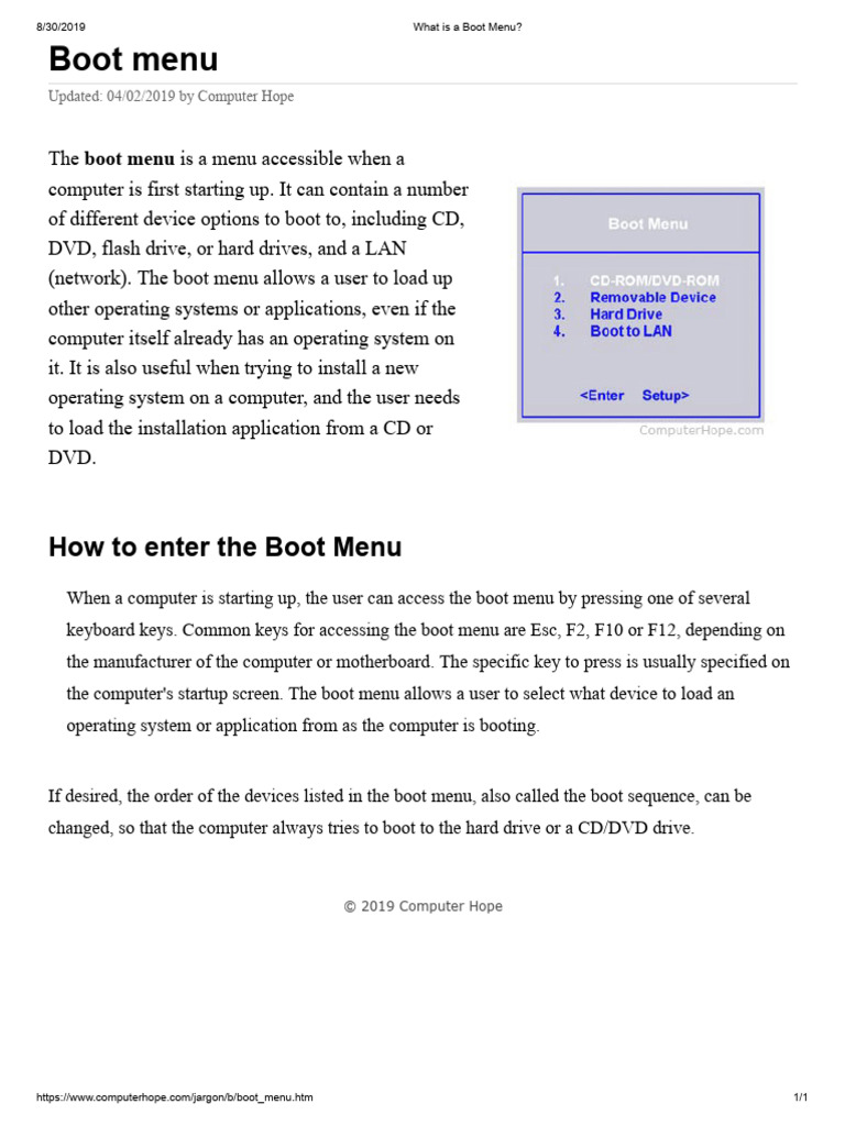 Boot Menu | PDF